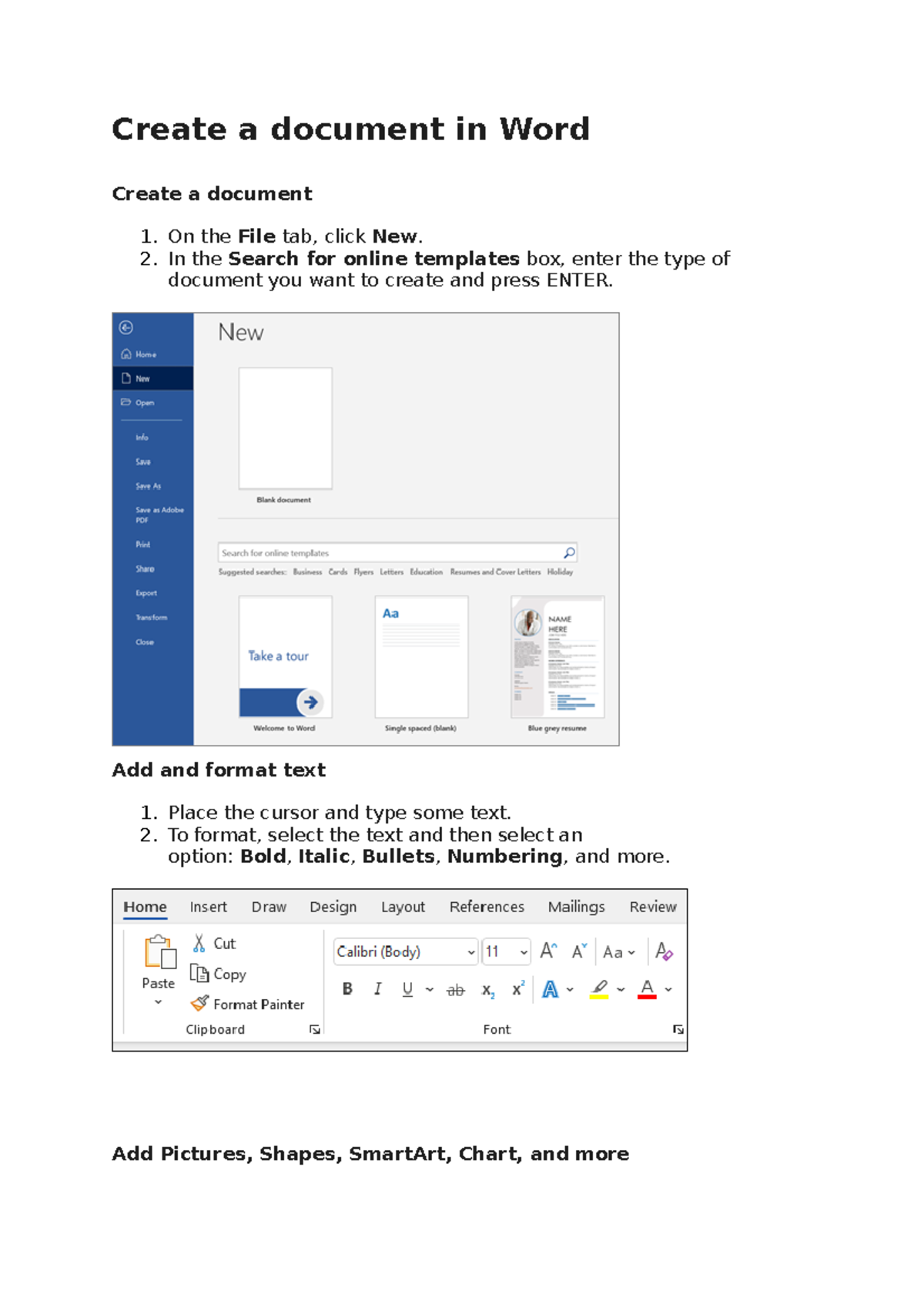 Nota Ms Word - tingkatkan kefahaman - Create a document in Word Create ...