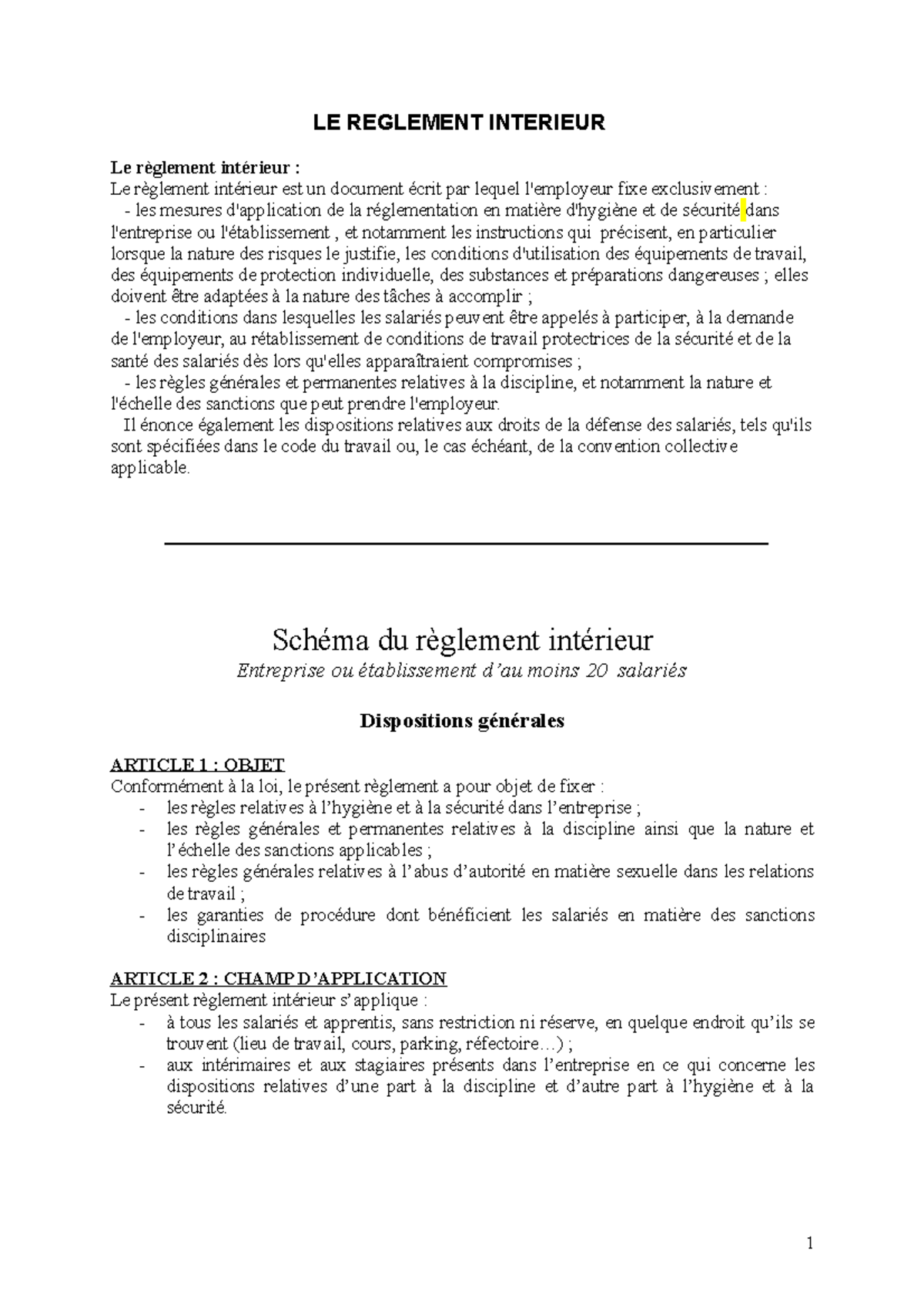 Réglement interne d'entreprise - LE REGLEMENT INTERIEUR Le règlement ...