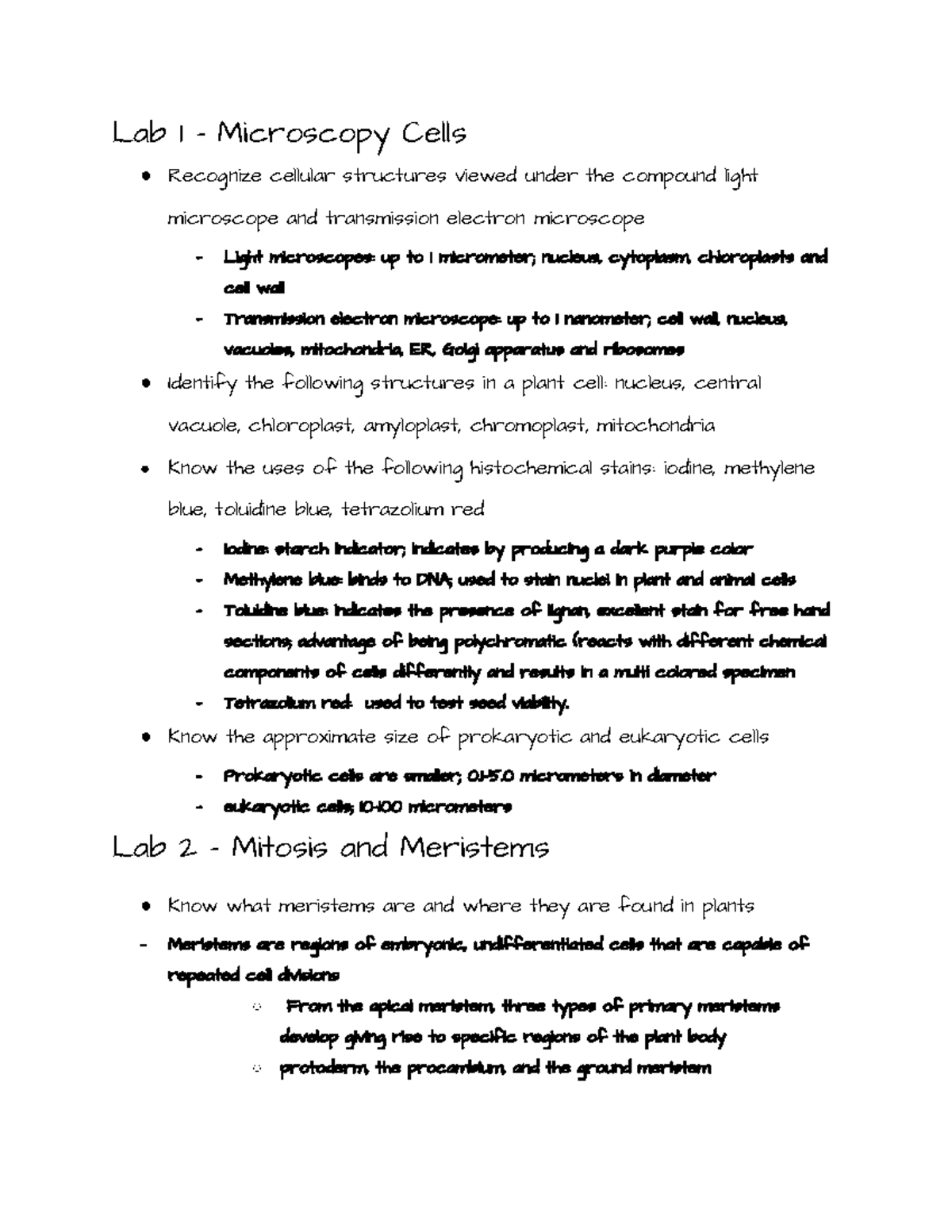 Botany Lab Study Guide TO Print - Lab 1 - Microscopy Cells Recognize ...