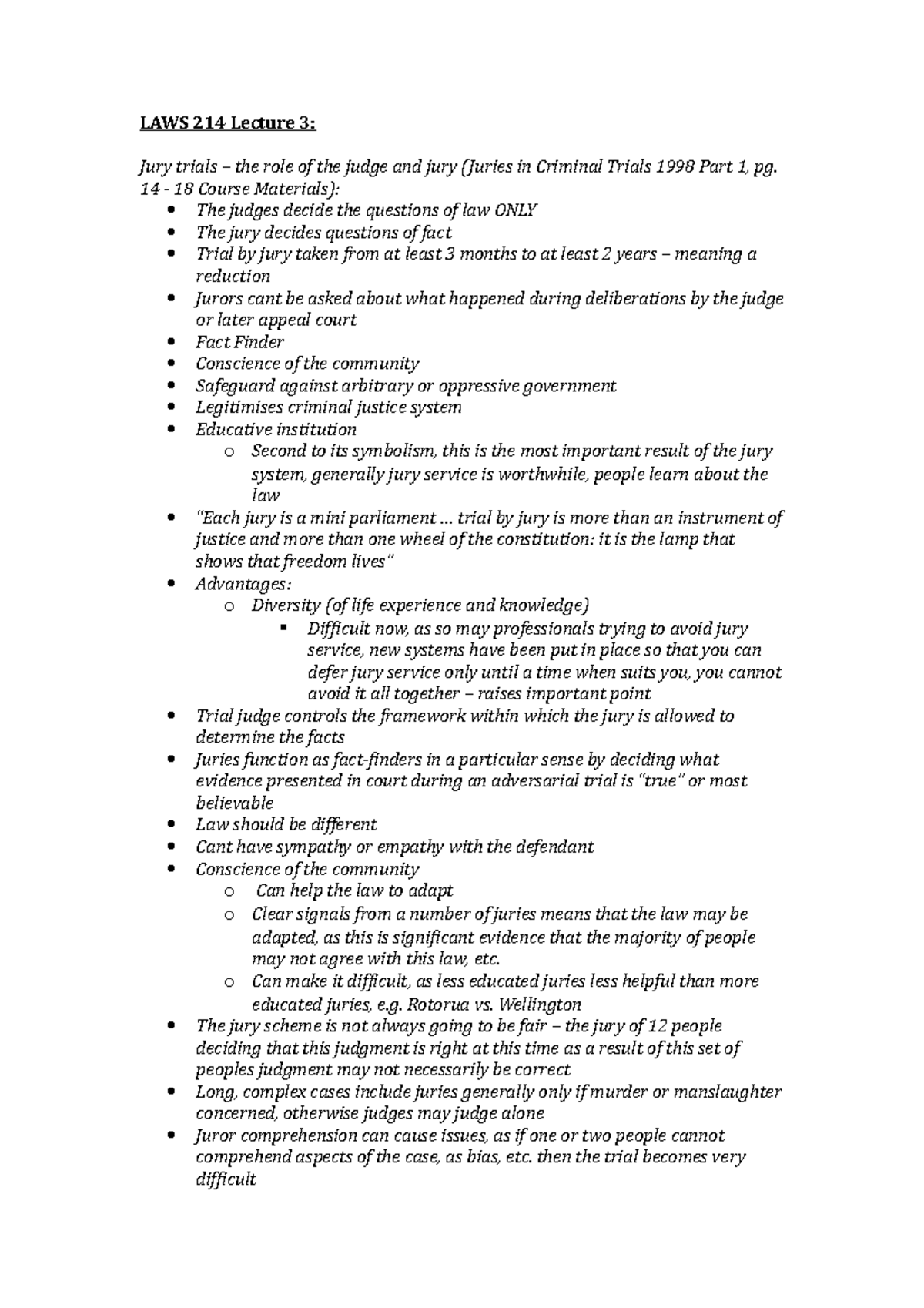 LAWS 214 Lecture 3 - LAWS 214 Lecture 3: Jury trials – the role of the judge and jury (Juries in ...