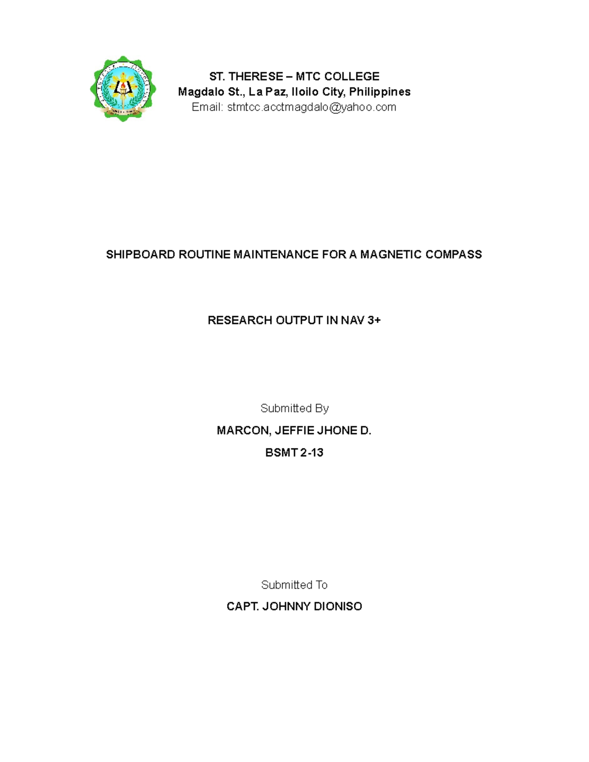Marcon - NAV3+ - lecture notes - ST. THERESE – MTC COLLEGE Magdalo St ...