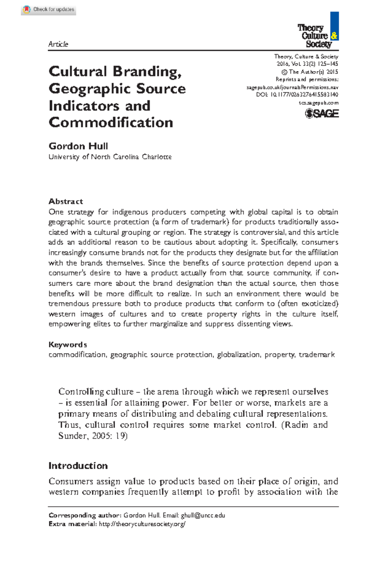Cultural Branding, geographic source indicators and commodification ...