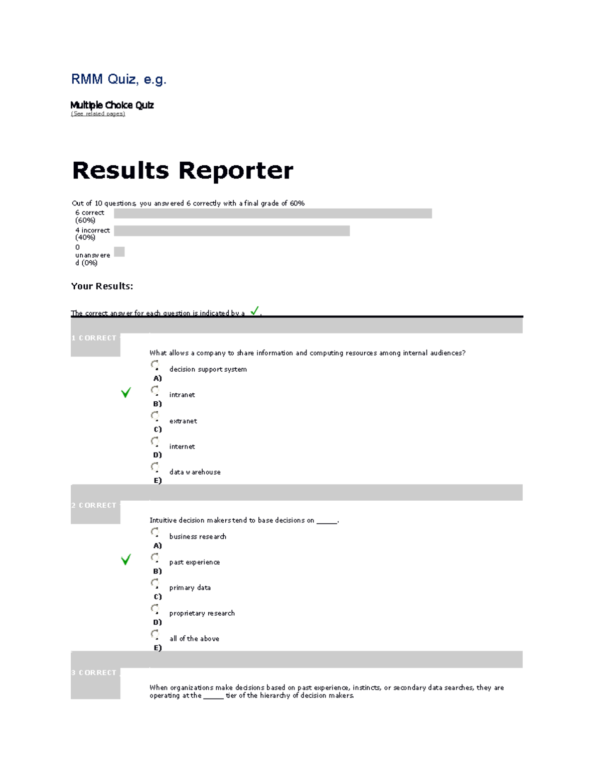 RMM Quiz eg ch 1 - Questions - RMM Quiz, e. Multiple Choice Quiz(See ...