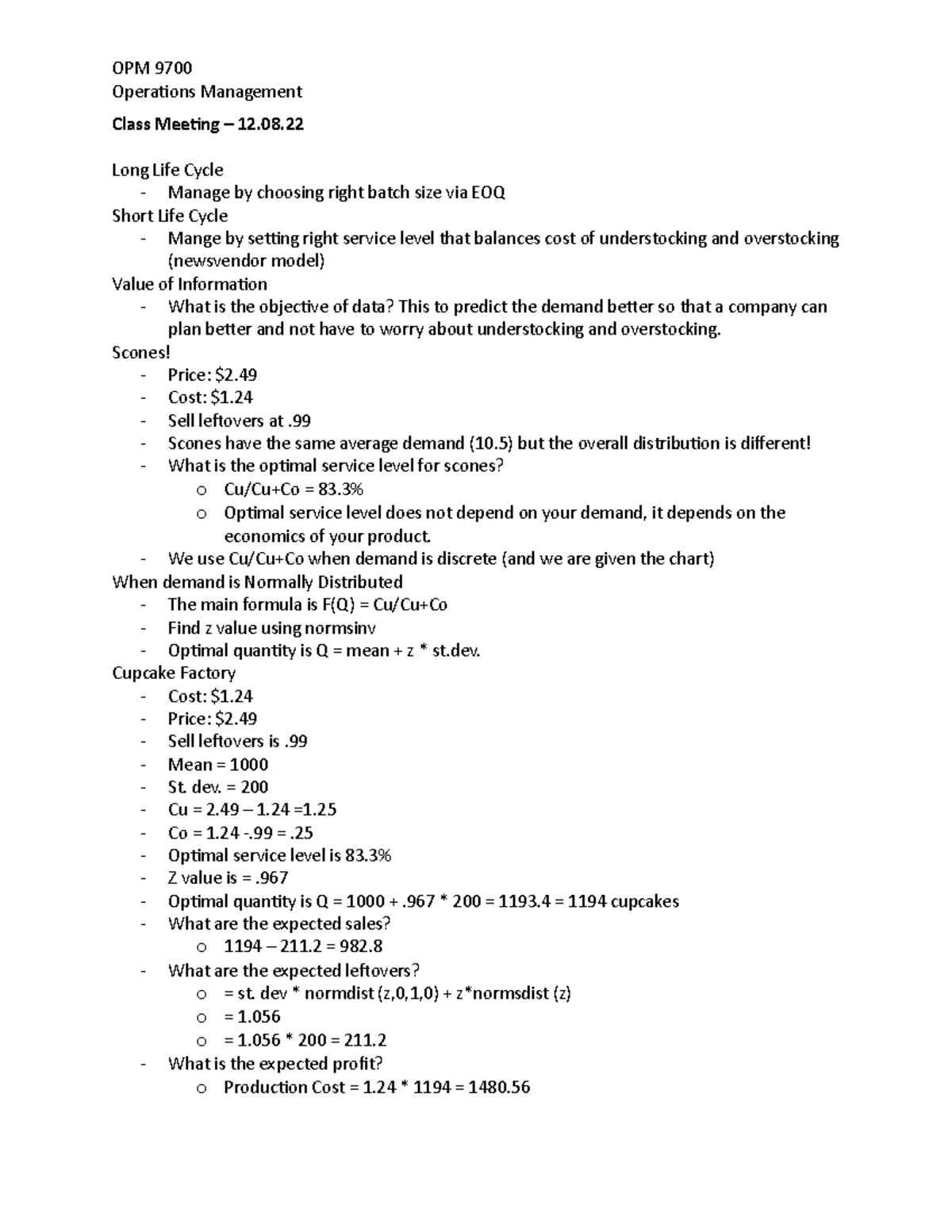 Class Meeting 13 - OPM 9700 Operations Management Class Meeting – 12 ...