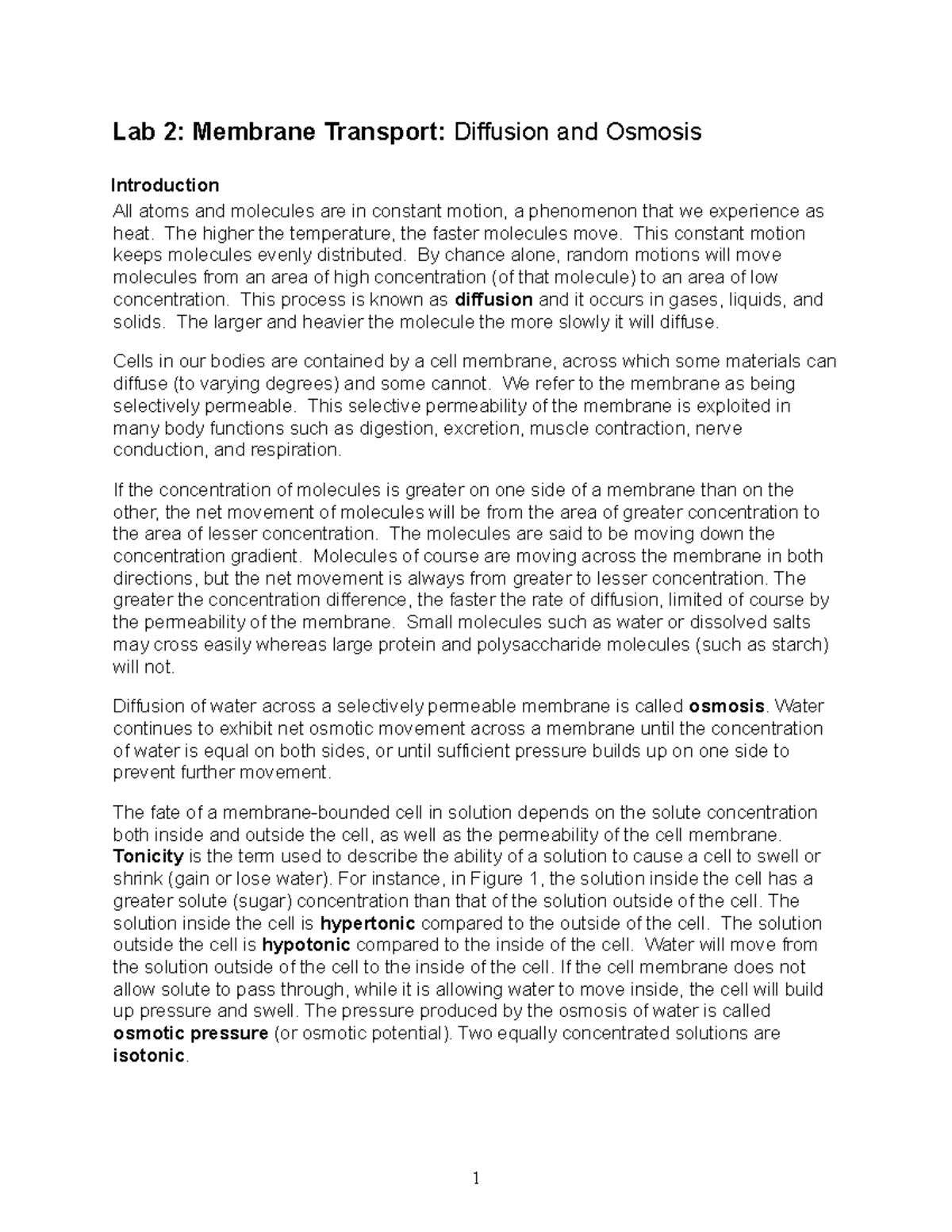 156 Lab 2 Diffusion and osmosis directions in pairs - Lab 2: Membrane ...