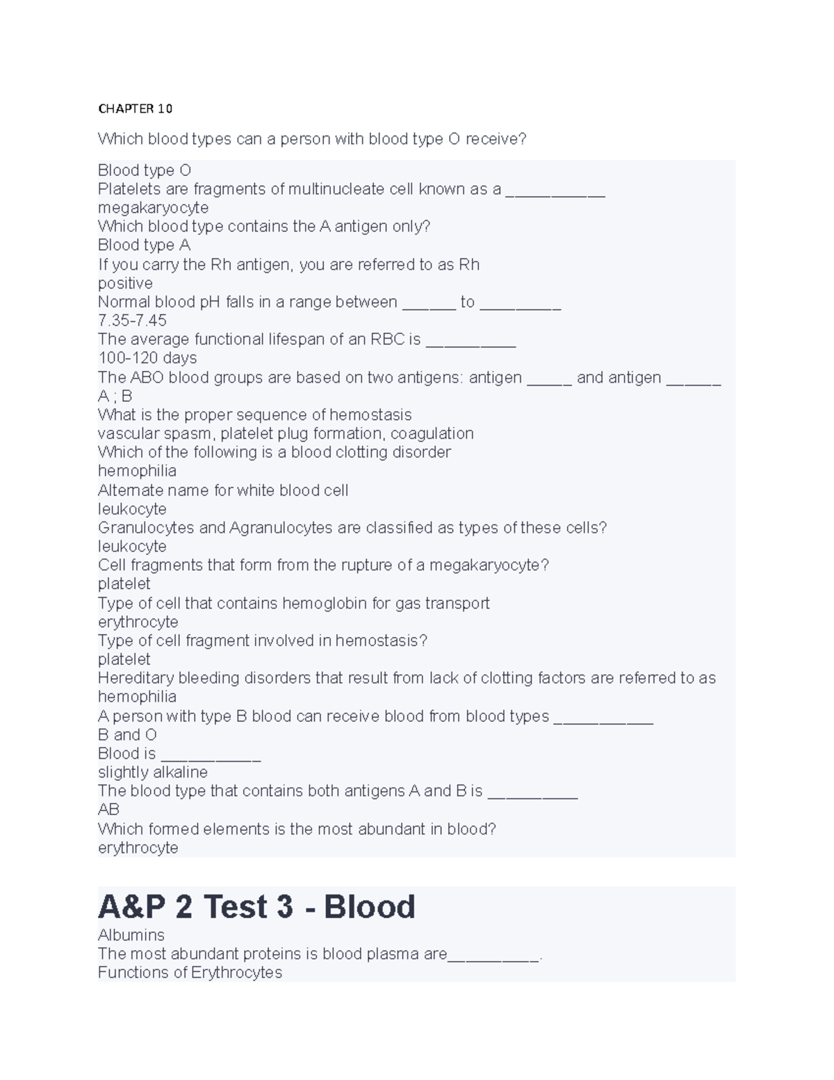 Anatomy Physiology Chapter 10 Blood CHAPTER 10 Which Blood Types
