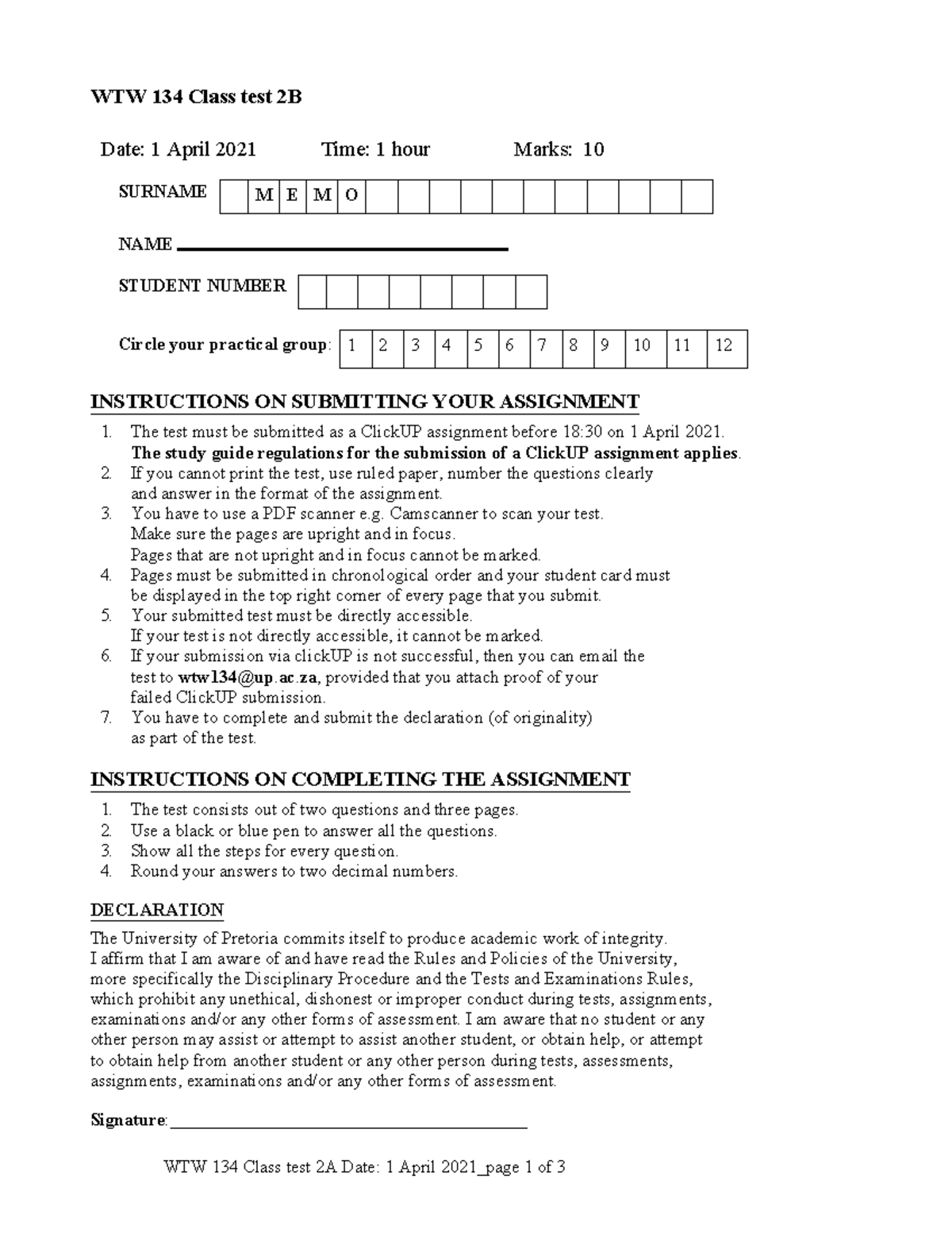 Class test 2B questions and Memorandum - WTW 134 Class test 2B Date: 1 ...