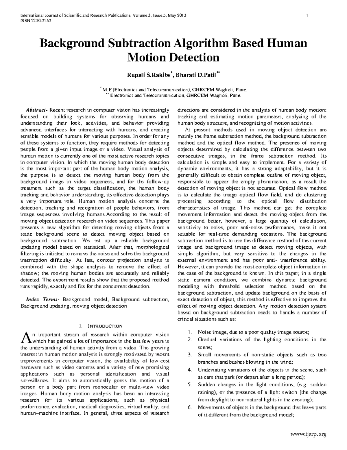 Background subtraction - ISSN 2250- Background Subtraction Algorithm ...