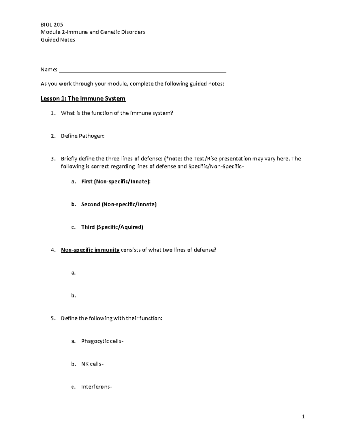 BIOL 205 Mod 2 Guided notes S23 - BIOL205 - BSC - Studocu