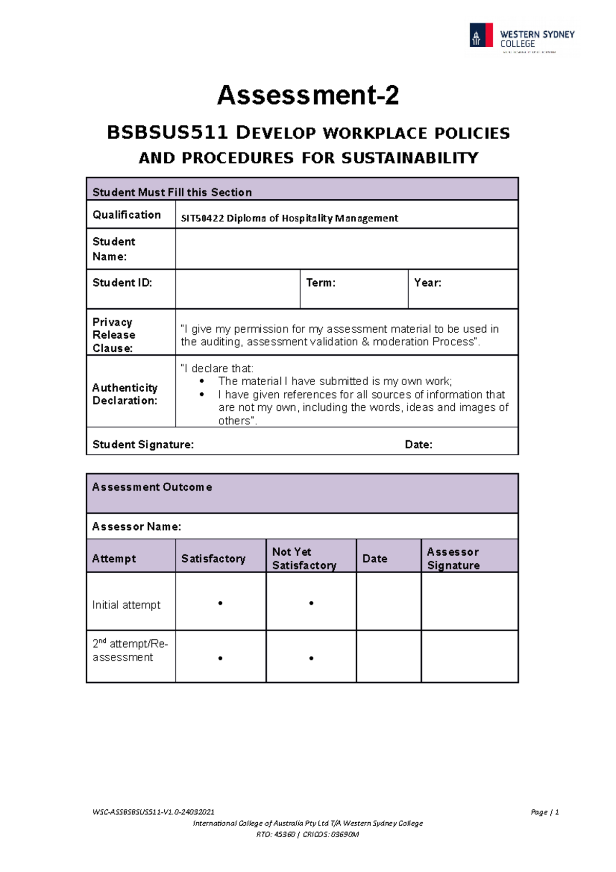 Assessment-Task-2 Bsbsus 511 - Assessment- BSBSUS511 DEVELOP WORKPLACE ...