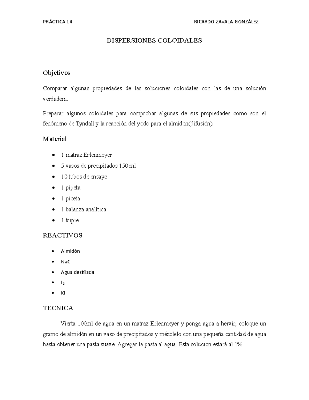 Dispersiones Coloidales-pract 14 - DISPERSIONES COLOIDALES Objetivos ...