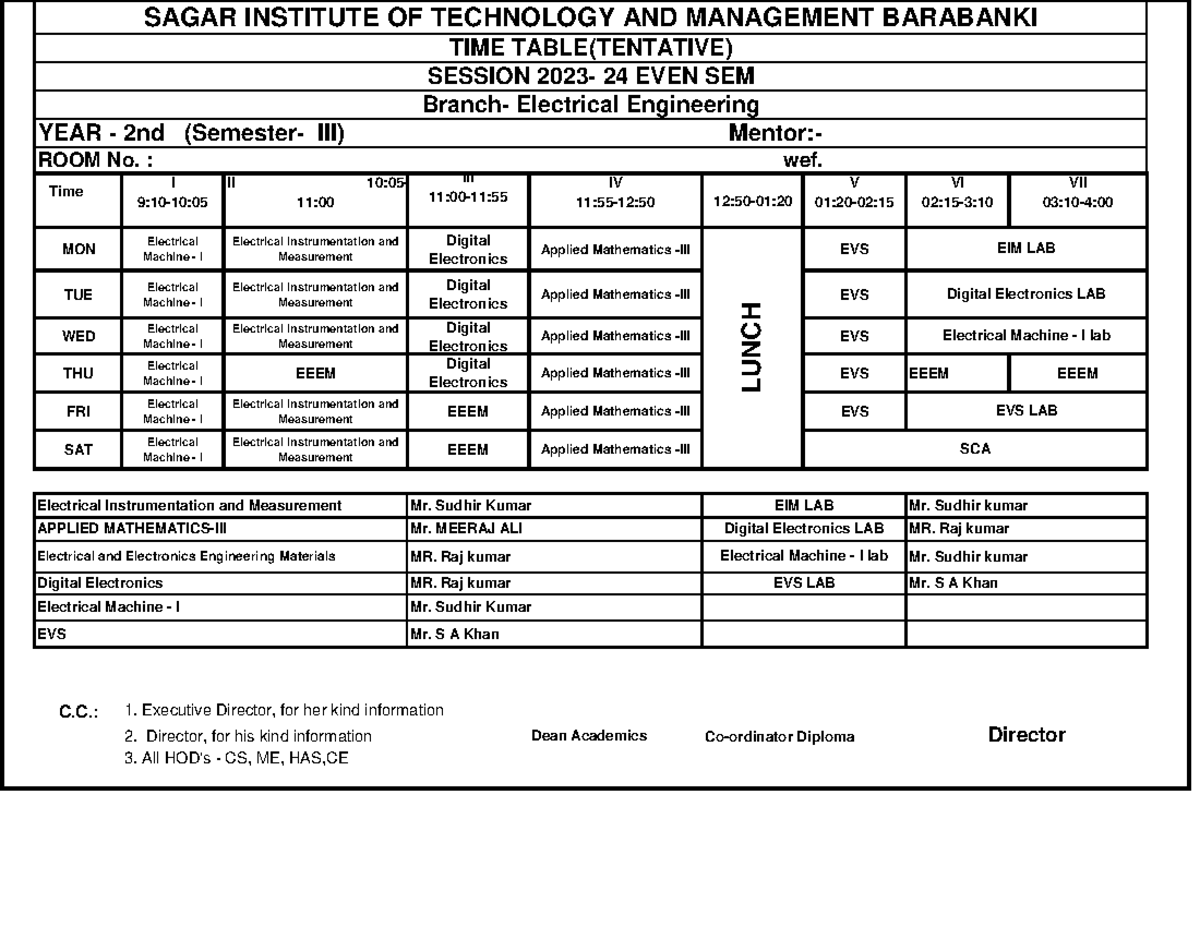 3rd sem ee diploma - EIM - Time I 9:10-10: II 10:05- 11: III 11:00-11 ...
