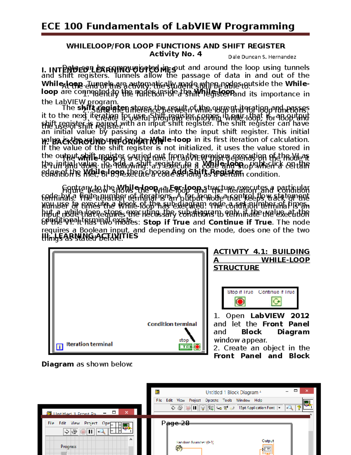 Hernandez, Dale while For Loop and Shift-Register - Fundamentals Of Labview Programming - Studocu