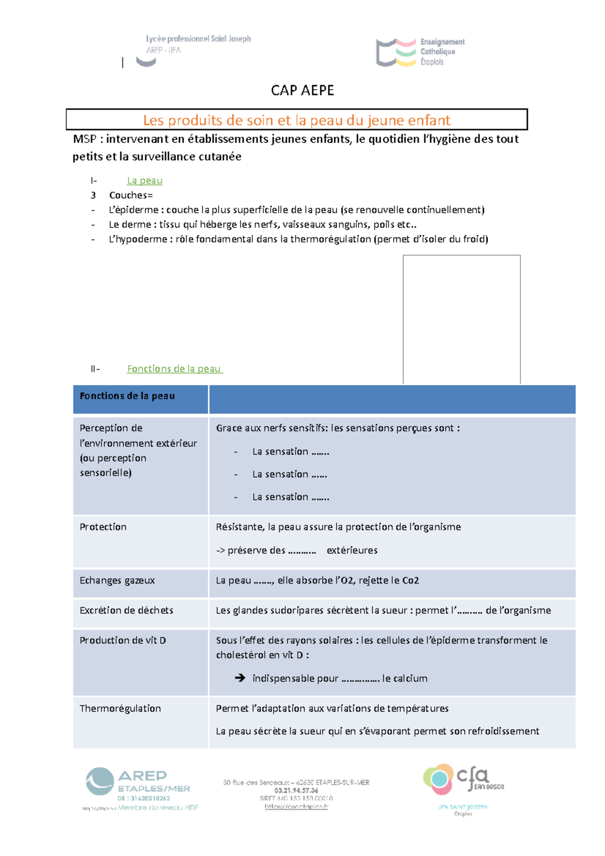 Trace écrite La peau Justine - CAP AEPE Les produits de soin et la peau ...