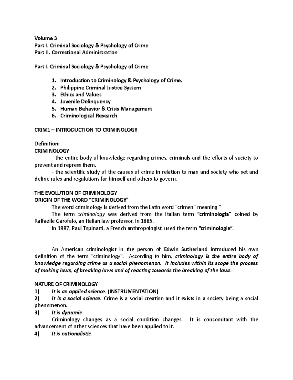 Introduction to Criminology - Volume 3 Part I. Criminal Sociology ...