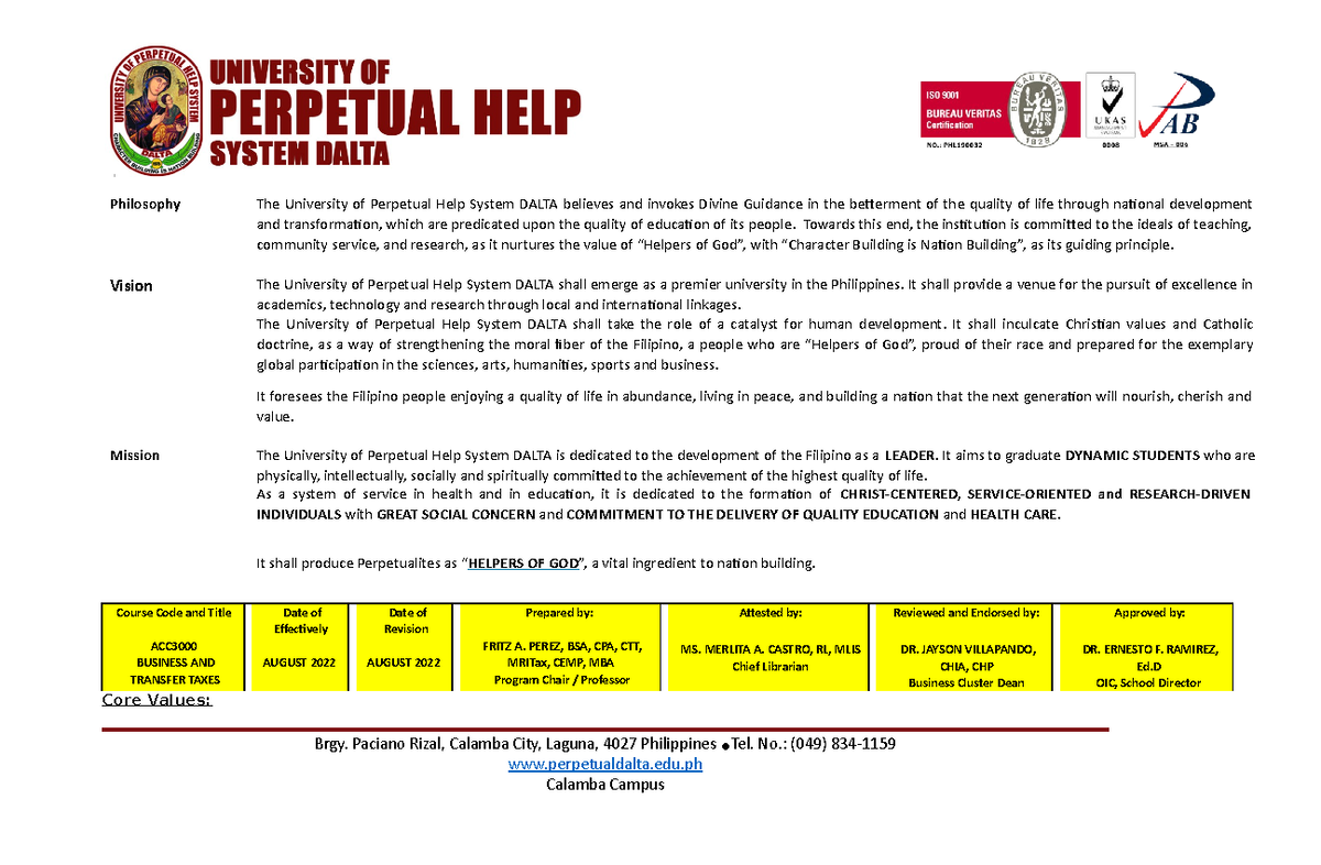 Financial Management- Syllabus - Philosophy The University of Perpetual ...