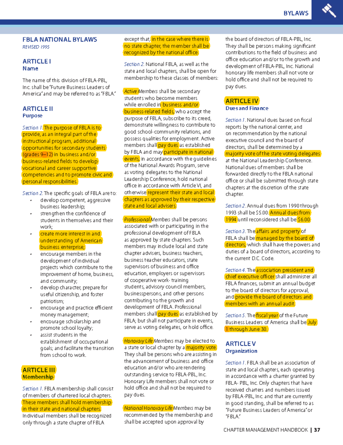 Bylaws FBLA Study Guide - CHAPTER MANAGEMENT HANDBOOK | 37 FBLA ...