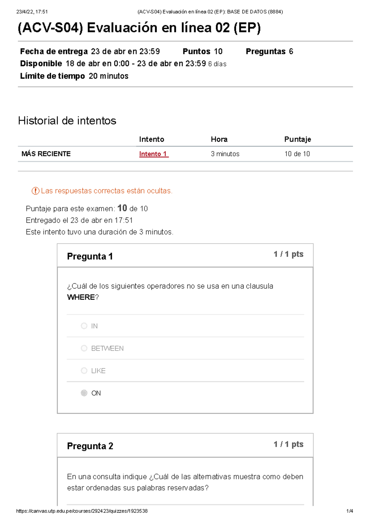 (ACV-S04) Evaluación en línea 02 (EP) BASE DE Datos (8884) - (ACV-S04) Evaluación en línea 02 ...