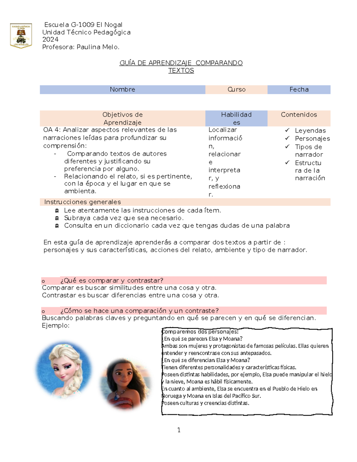 Comparando textos - Unidad Técnico Pedagógica 2024 Profesora: Paulina ...