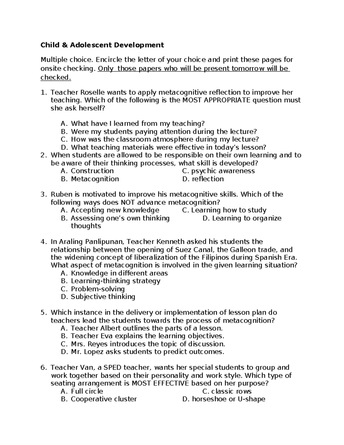 Child and Adolescent Remedial TEST 1 - Child & Adolescent Development ...