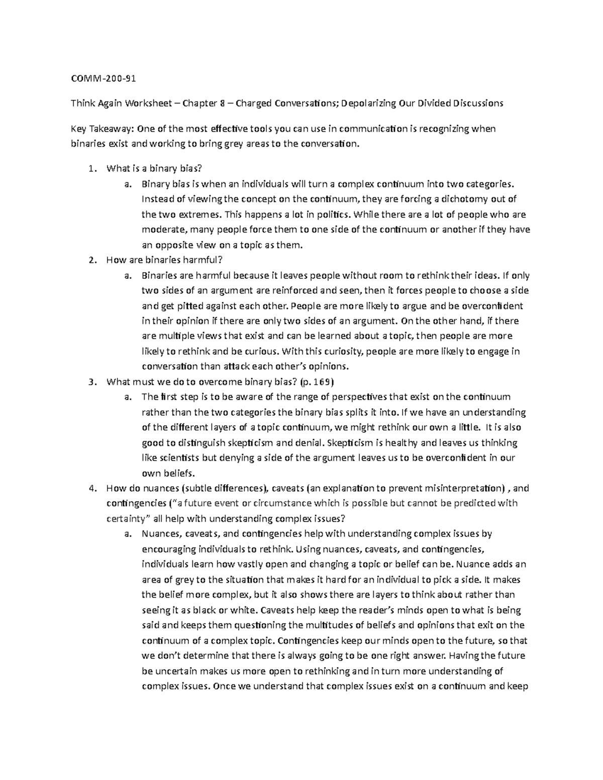 Think Again Chapter 8 wksht - COMM-200- Think Again Worksheet – Chapter ...