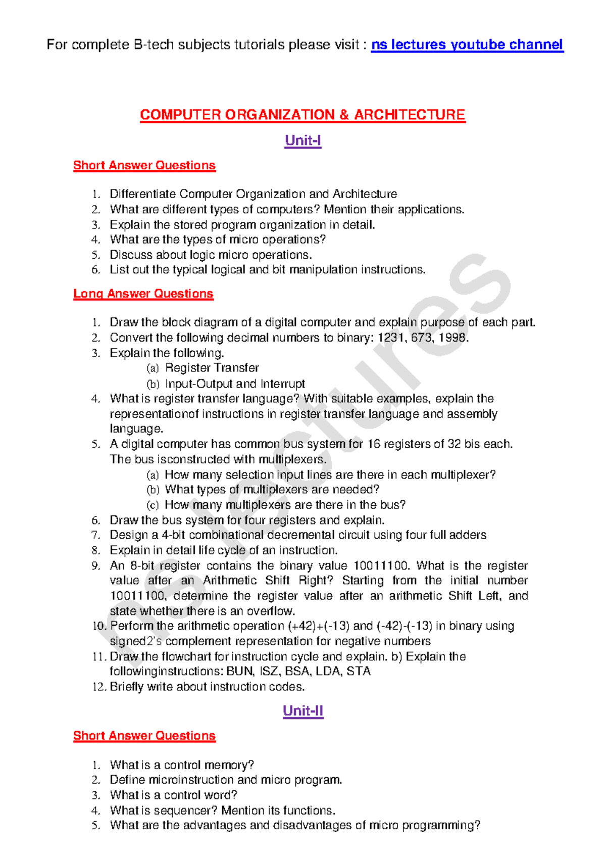 Imp coa subject - coa - COMPUTER ORGANIZATION & ARCHITECTURE Unit-I ...