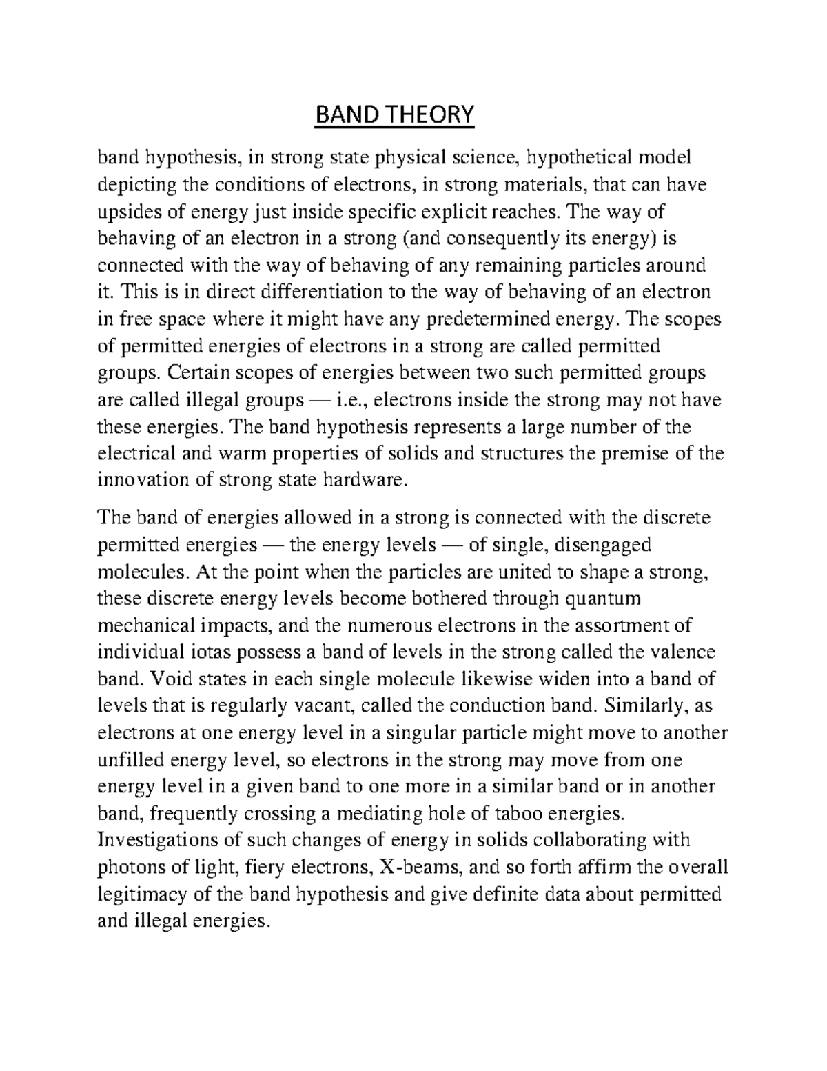 Band theory - BAND THEORY band hypothesis, in strong state physical ...
