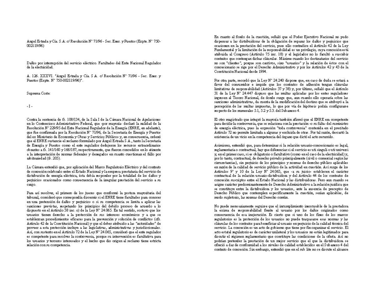Angel Estrada CSJN - Angel Estrada y Cía. S. c/ Resolución Nº 71/96 - Sec. Ener. y Puertos ...