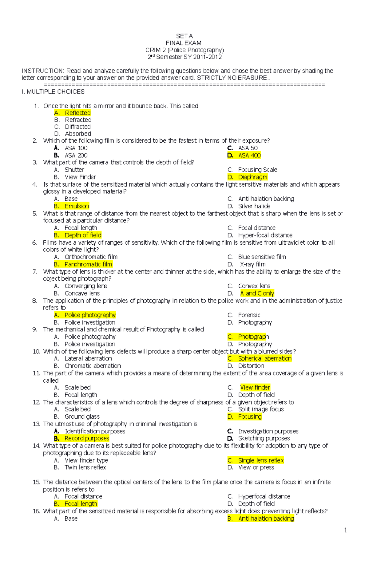 CRIM 2FX SET A WITH Answer - SET A FINAL EXAM CRIM 2 (Police ...