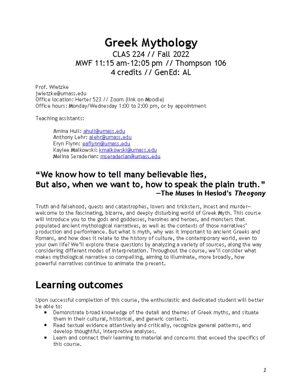 Greek Myth CLAS 224 syll Fall 22, schedule Updated 10.14 - Greek ...