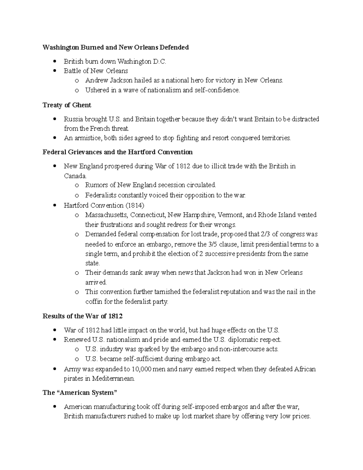 Ch. 12 Notes - Washington Burned and New Orleans Defended British burn ...