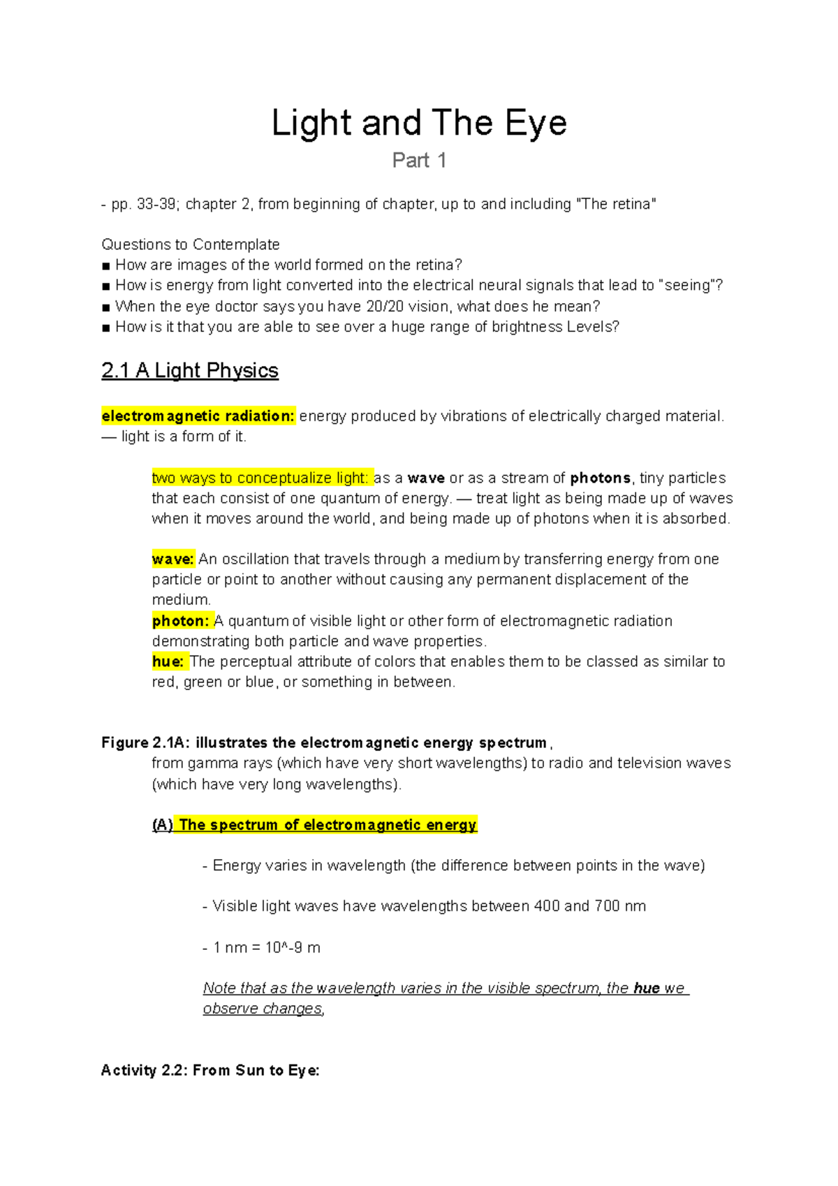 Jan 13. Light and Eye Pt 1 - Light and The Eye Part 1 pp. 33-39 ...