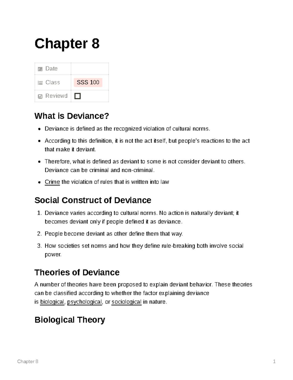 SSS 100 Chapter 8 - Chapter 8 Date Class SSS 100 Reviewd What is Deviance? Deviance is defined ...