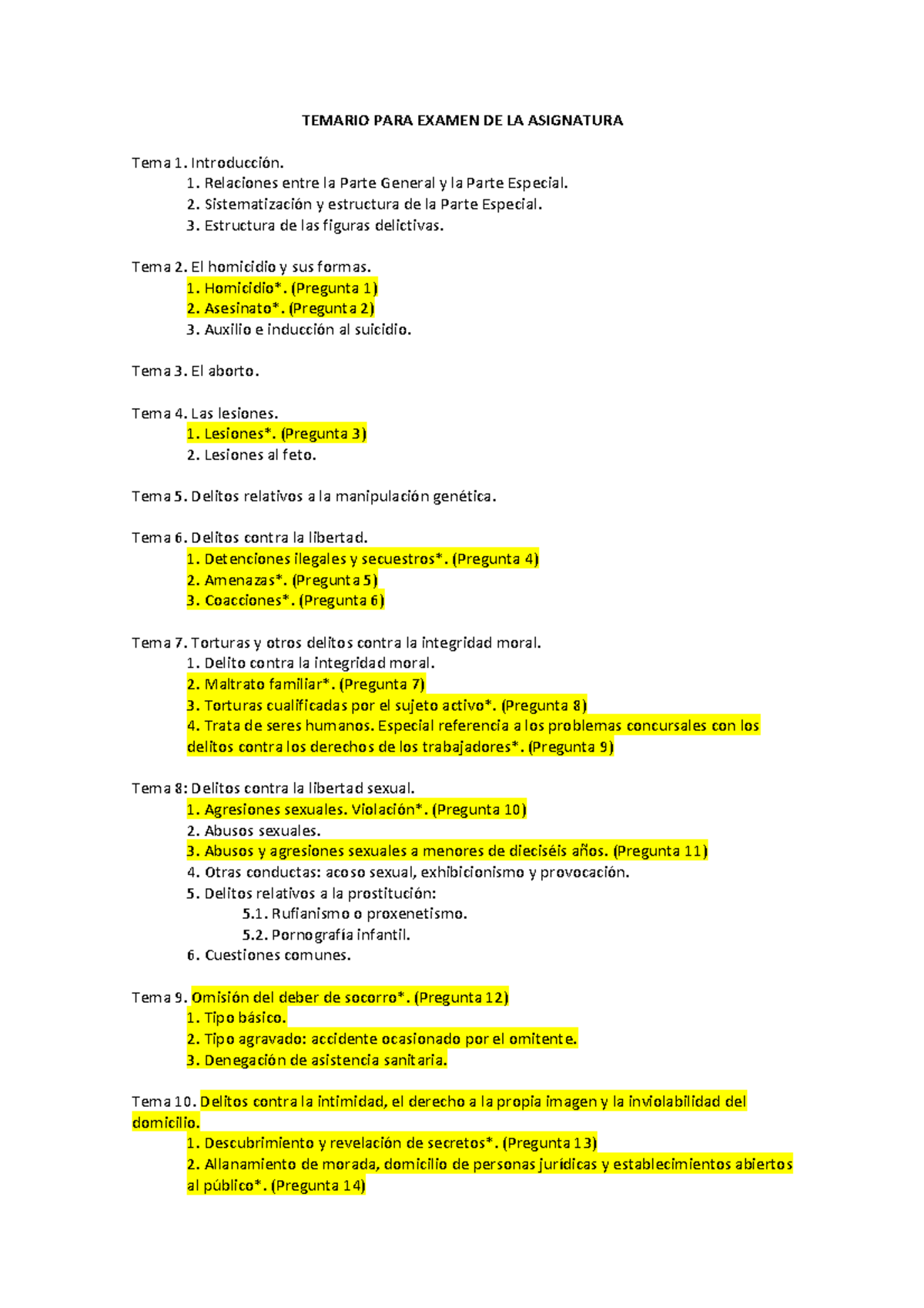 Temario PARA Examen DE LA Asignatura - TEMARIO PARA EXAMEN DE LA ...