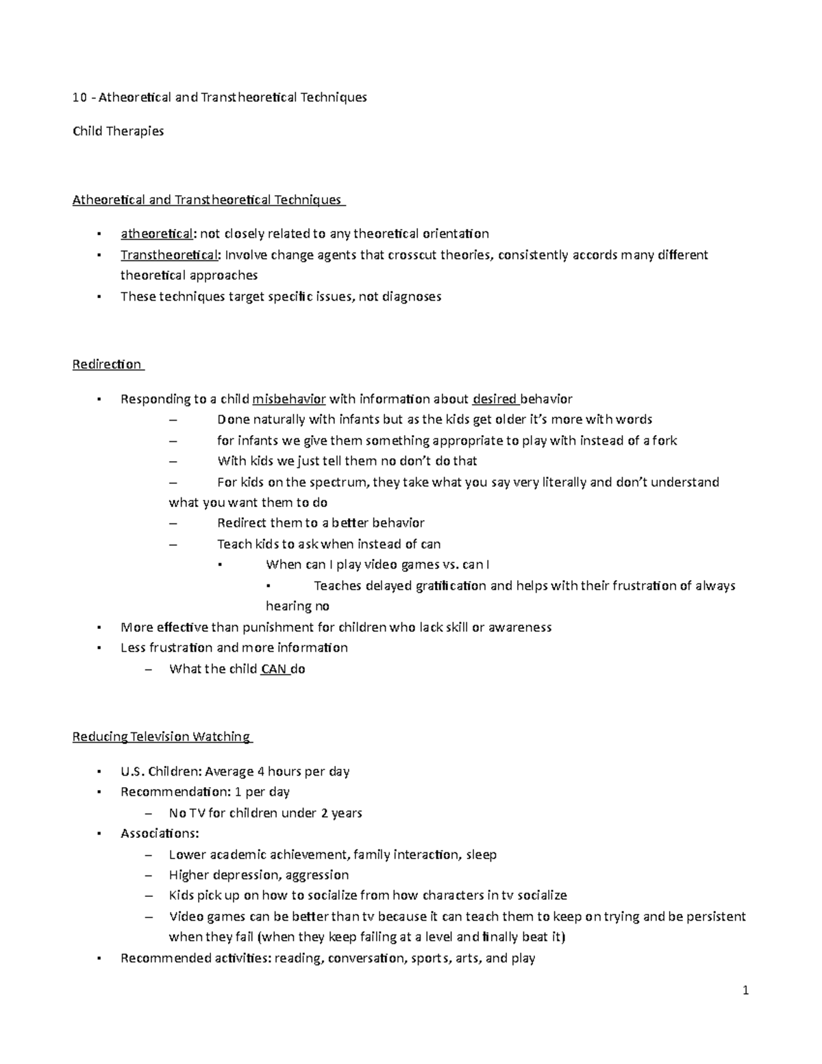 10 - Atheoretical and Transtheoretical Techniques Handout - 10 ...