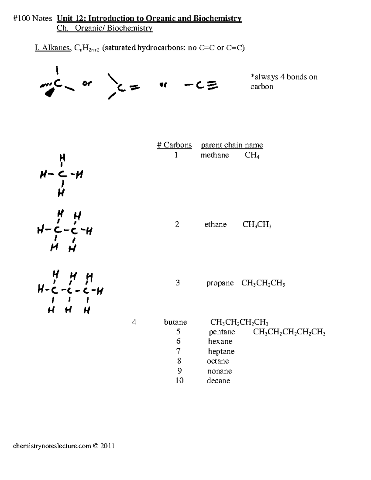 organic chemistry - #100 Notes Unit 12: Introduction to Organic and ...
