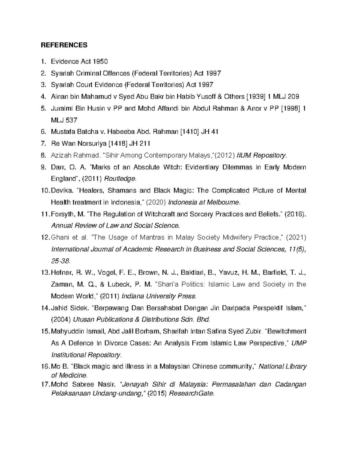 References - For reference - REFERENCES Evidence Act 1950 Syariah ...