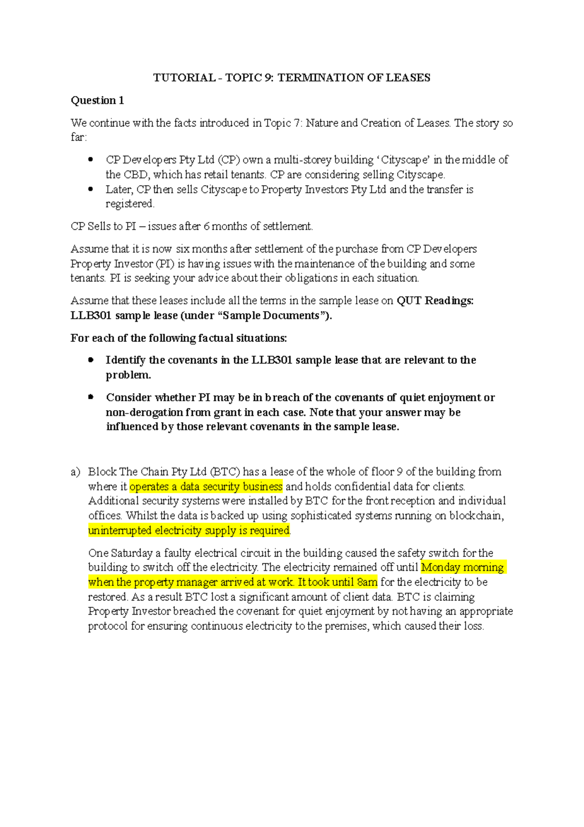 Topic 9 Termination of Leases Tutorial questions - TUTORIAL - TOPIC 9 ...