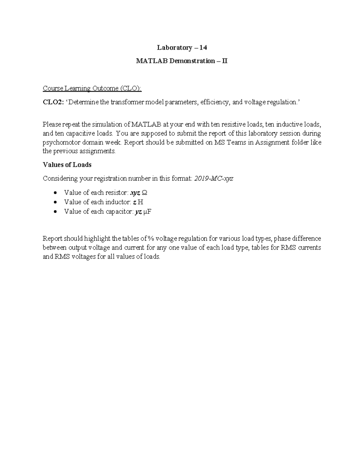 Laboratory 14 - Laboratory – 14 MATLAB Demonstration – II Course ...