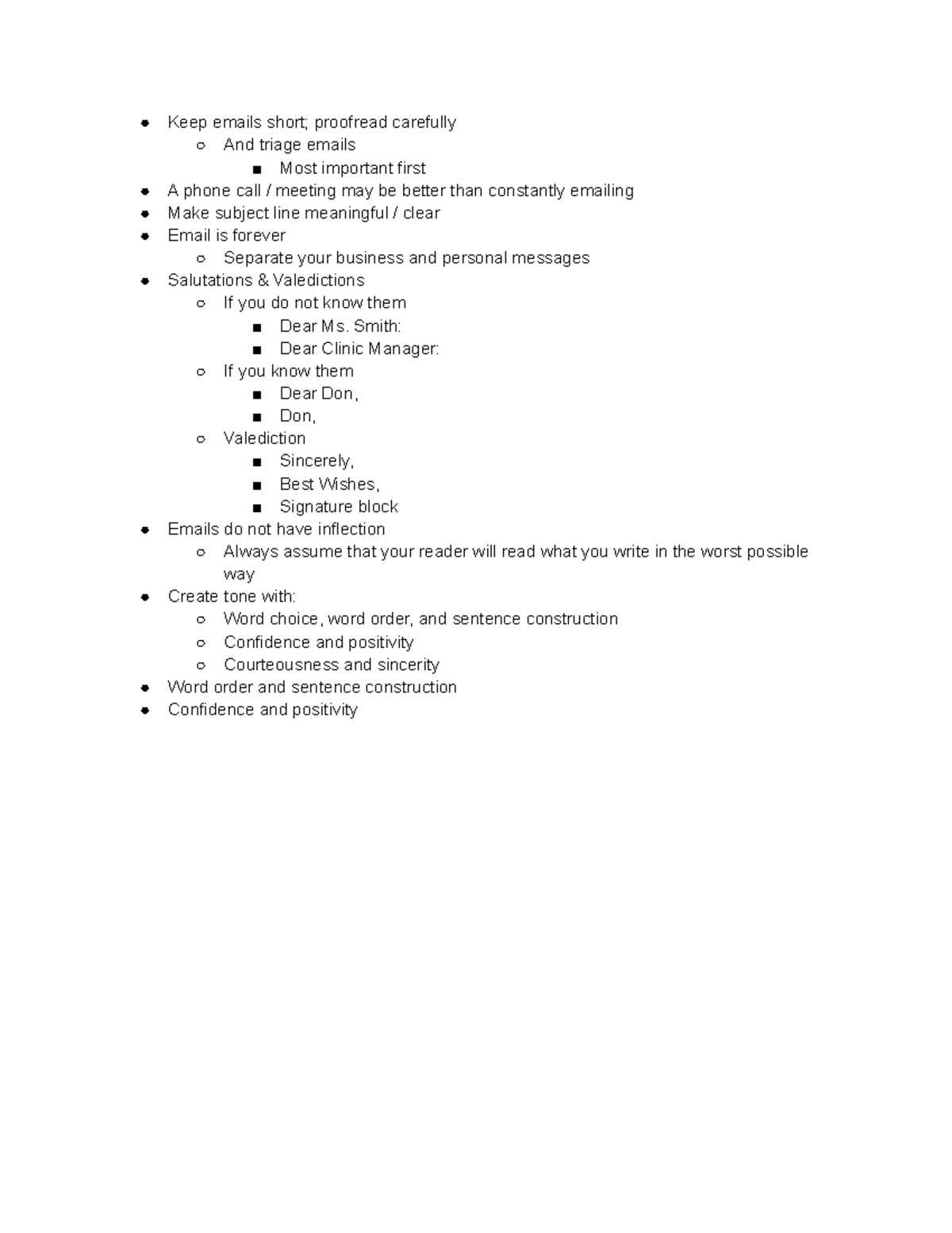 Email and Tone - class notes - Keep emails short; proofread carefully ...