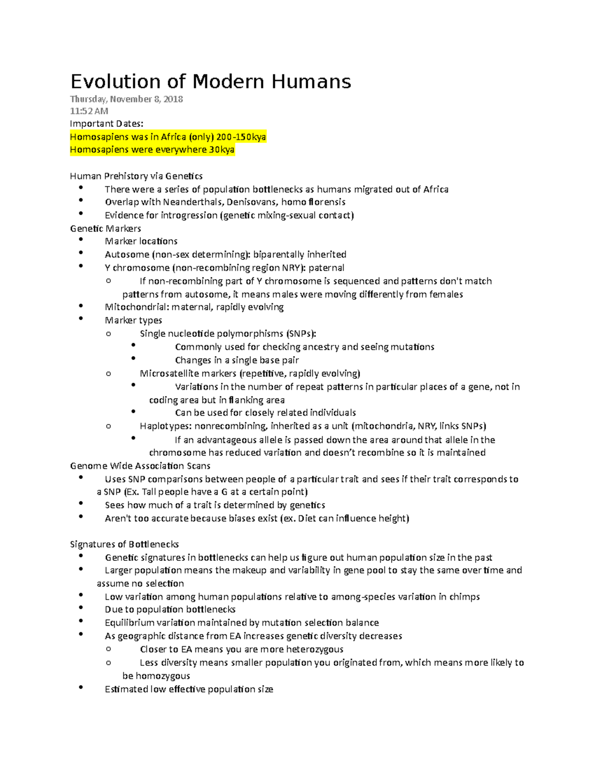 Evolution of Modern Humans - Evolution of Modern Humans Thursday ...