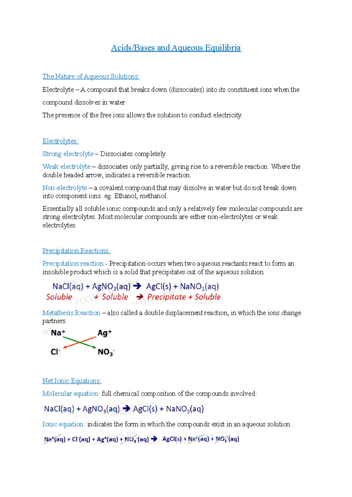 Acids & Bases and Aqueous Equilibria - Acids/Bases and Aqueous ...