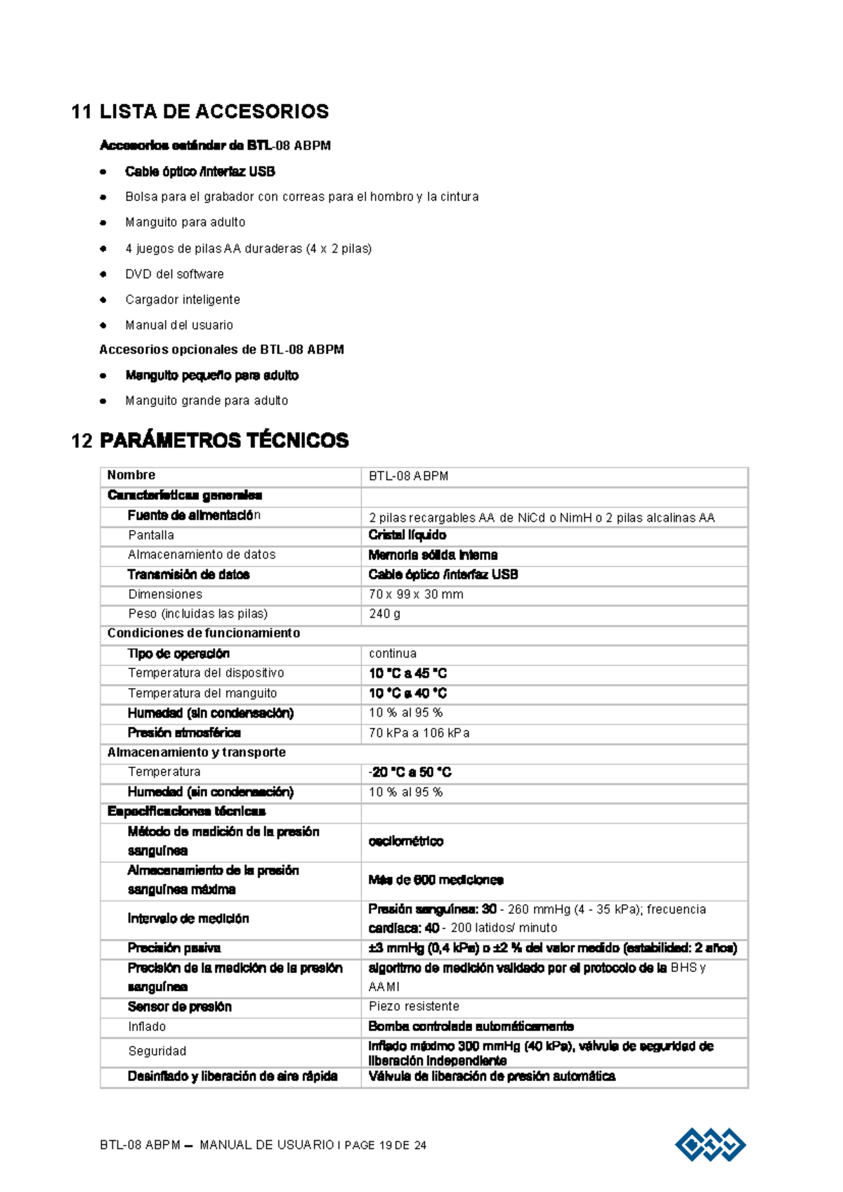 Parametros Tecnicos MAPA - BTL-08 ABPM MANUAL DE USUARIO I PAGE 19 DE ...