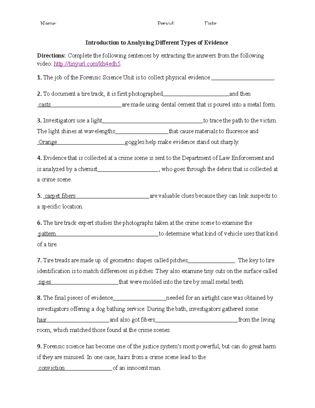 Value of Evidence - Forensics worksheet - Introduction to Analyzing ...