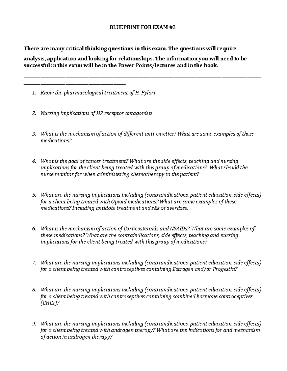 Blueprint Exam 3 - Exam3 study guide - BLUEPRINT FOR EXAM There are ...