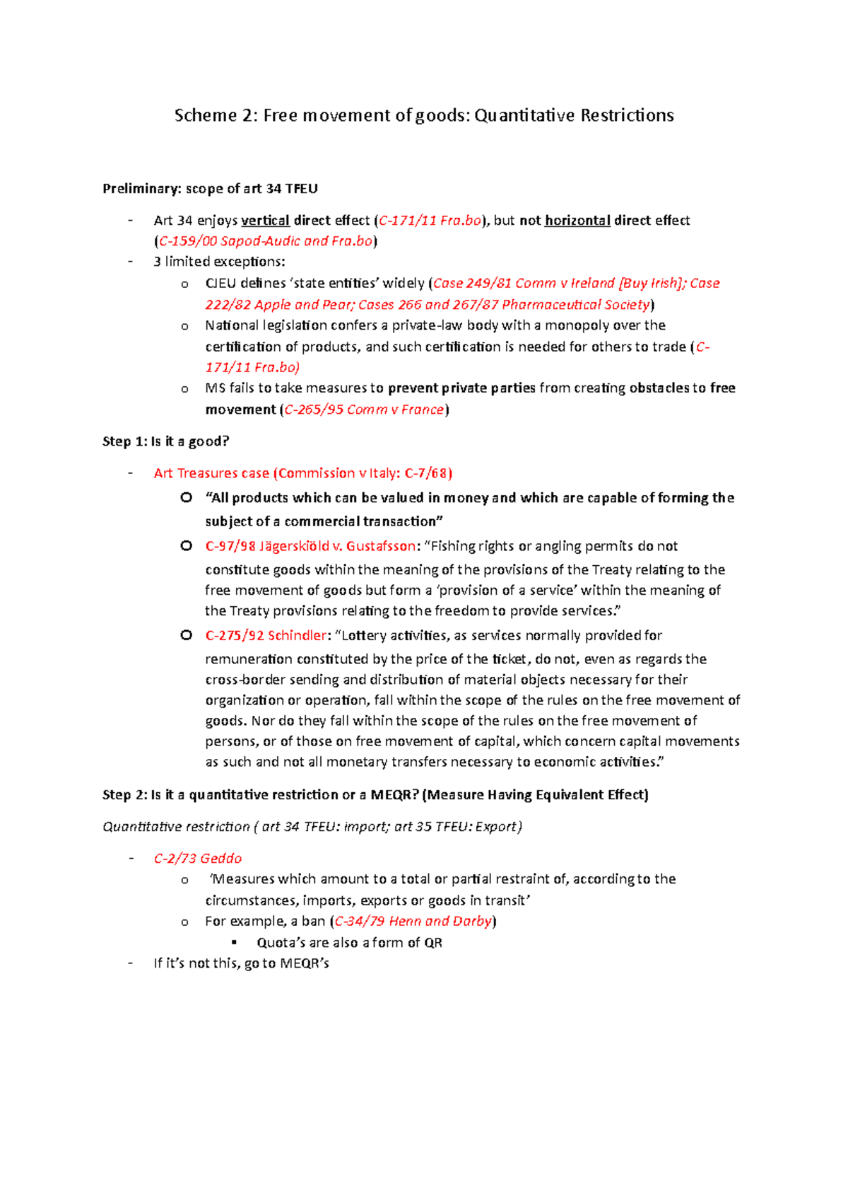 Scheme 2 Free movement of goods quantitative restrictions - Scheme 2 ...