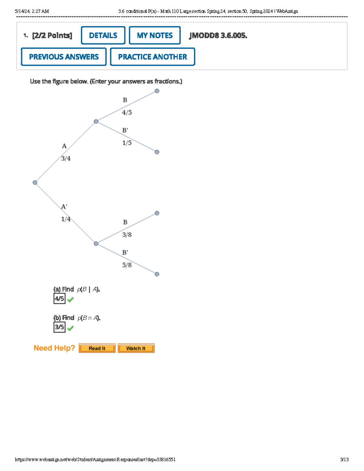 3.6 conditional P(x) - Math 110 Large section Spring 24, section 50 ...