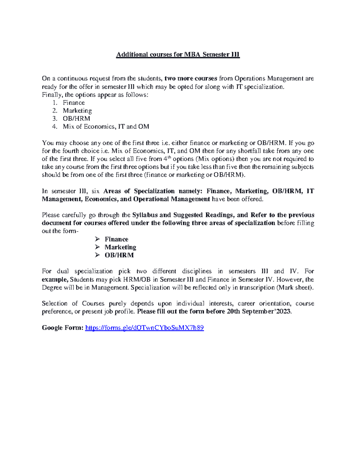 MBA Semester 3rd Elective Courses-1 - Additional courses for MBA ...