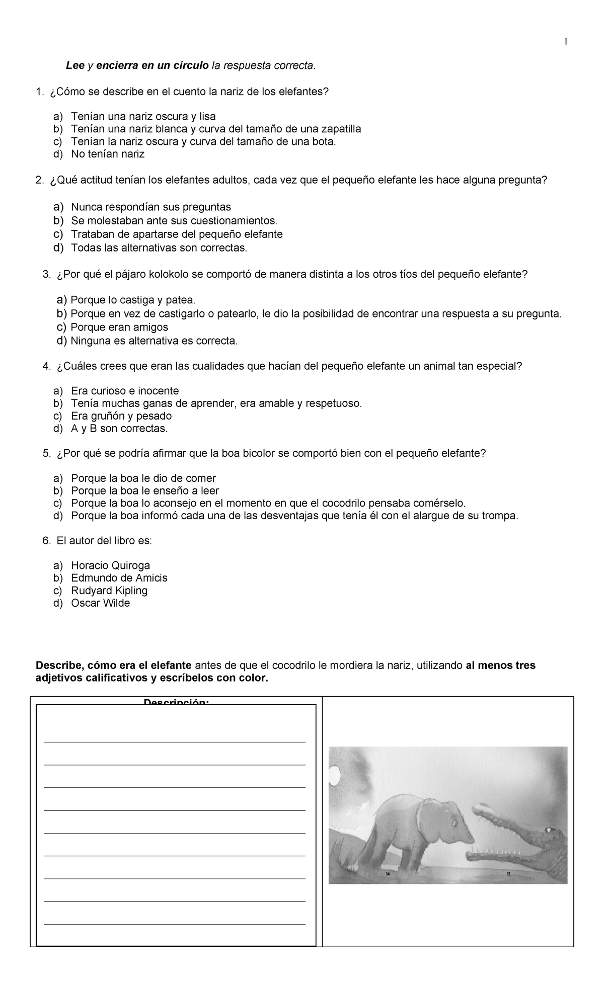 406867182 Prueba El Hijo Del Elefante - Lee y encierra en un círculo la ...