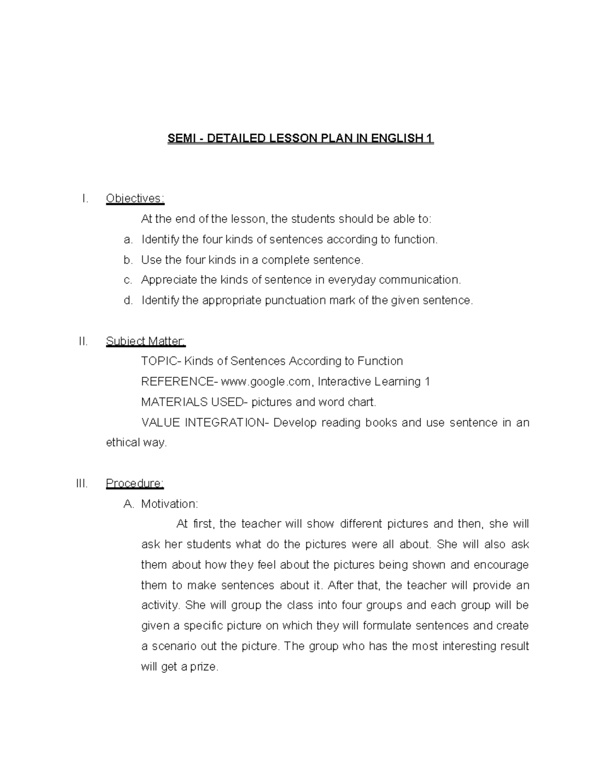 SEMI Detailed Lesson PLAN IN English 1 - SEMI - DETAILED LESSON PLAN IN ...